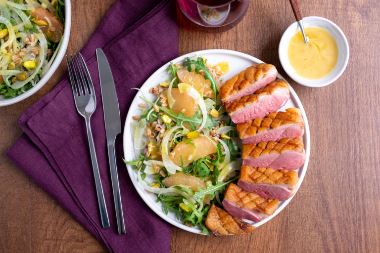 Duck Breast with Farro, Shaved Fennel, Arugula and Grapefruit Salad ...