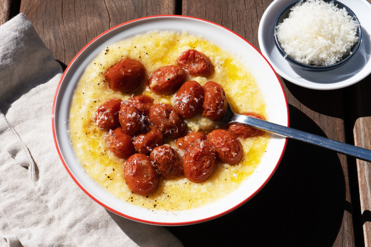 Slow Cooked Polenta with Cherry Tomatoes – Recette Magazine