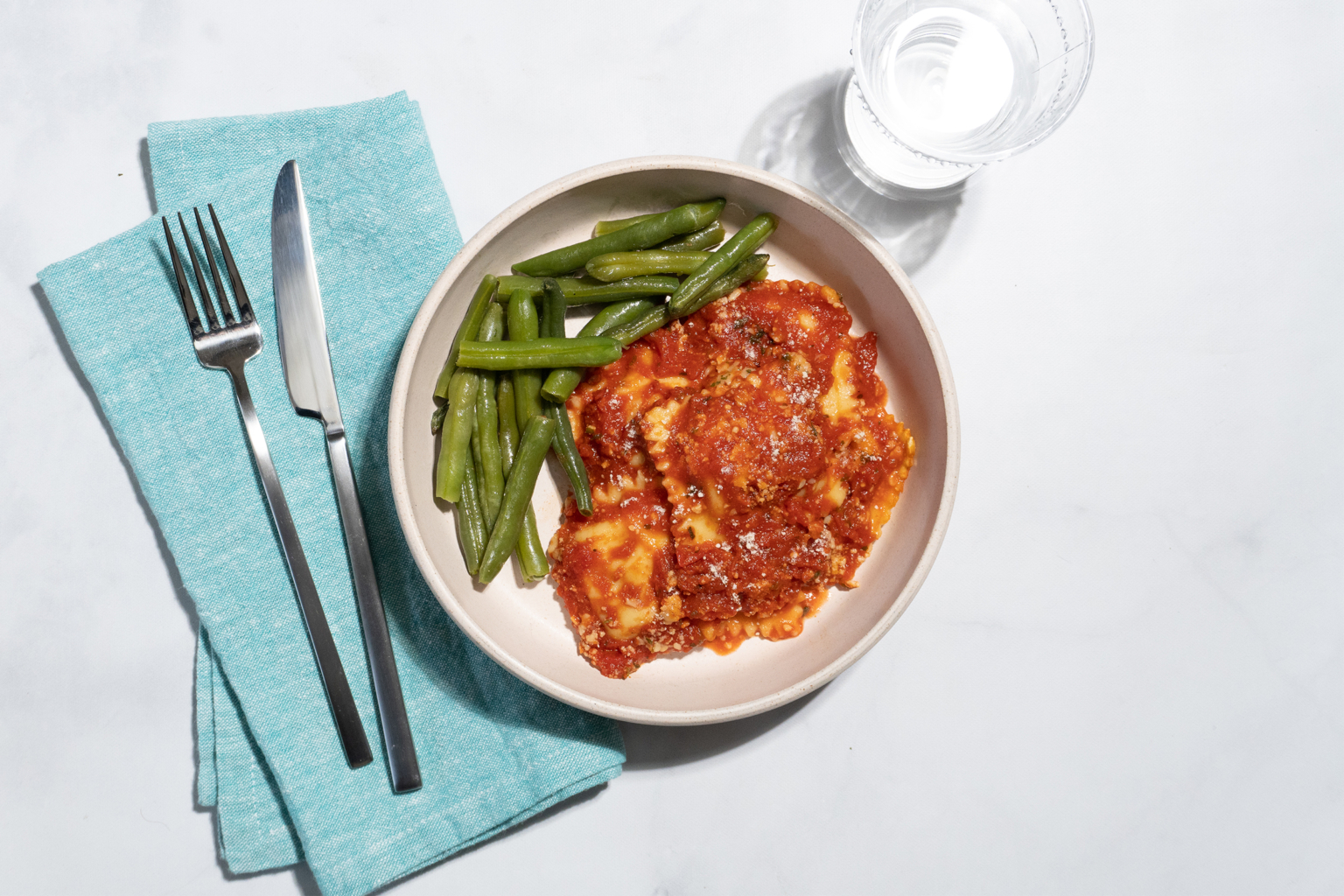 Meal Card: Four Cheese Ravioli with Green Beans – Recette Magazine