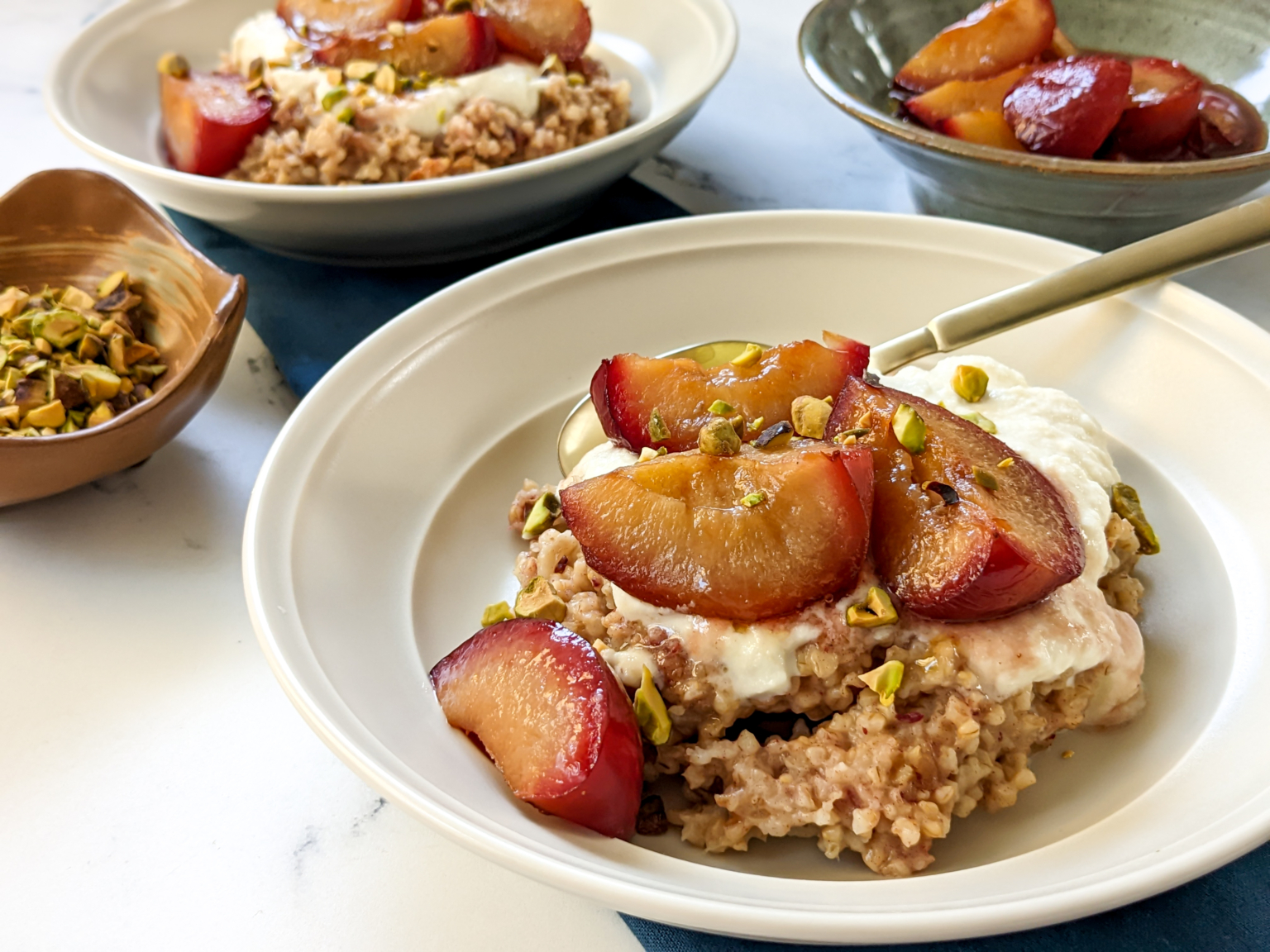 Brown Sugar Plums over Oatmeal with Whipped Ricotta – Recette Magazine