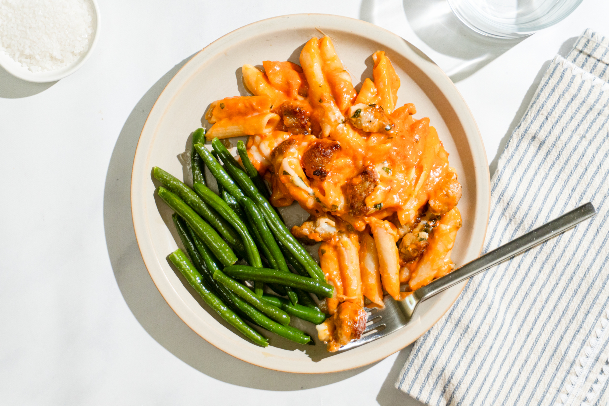 Meal Card: Baked Whole Grain Penne with Sausage and Green Beans ...