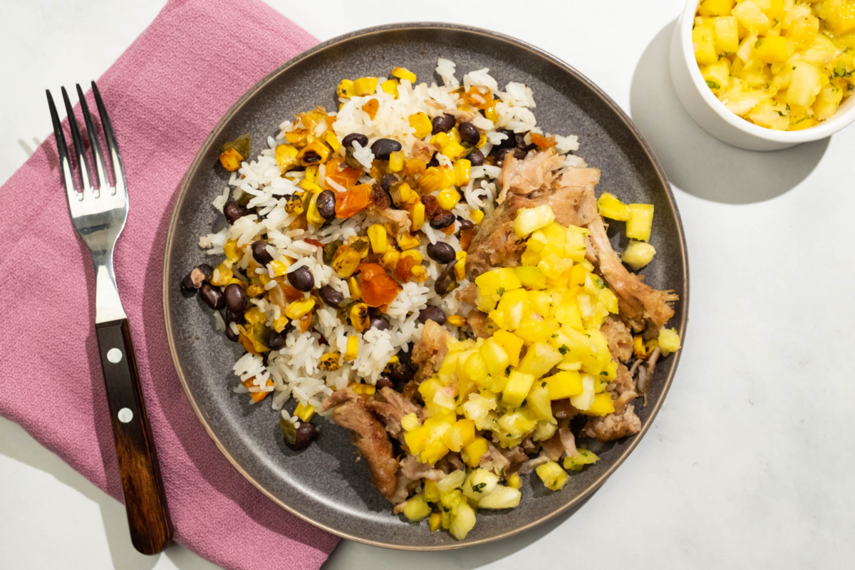 Meal Card: Pineapple Pork with Roasted Corn and Beans – Recette Magazine