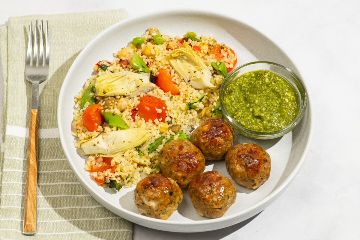 Meal Card: Mediterranean Turkey Meatballs with Herby Grain Pilaf ...